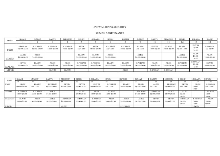 Jadwal Dinas Security RS Inanta | PDF