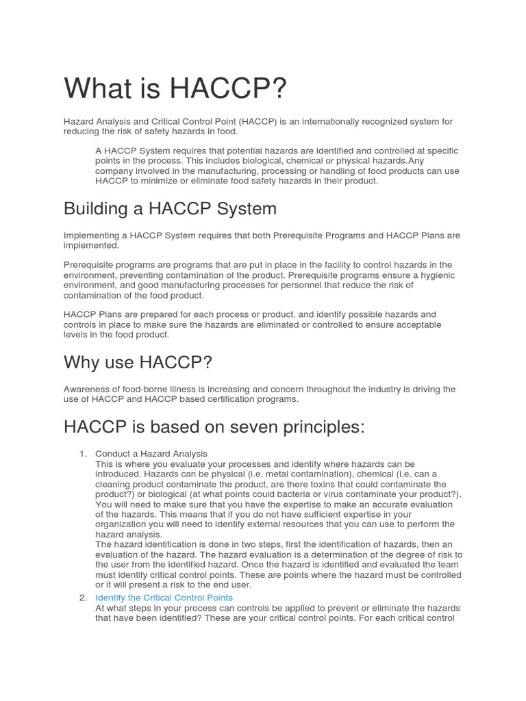 What Is HACCP?: Building A HACCP System | PDF | Hazard Analysis And ...