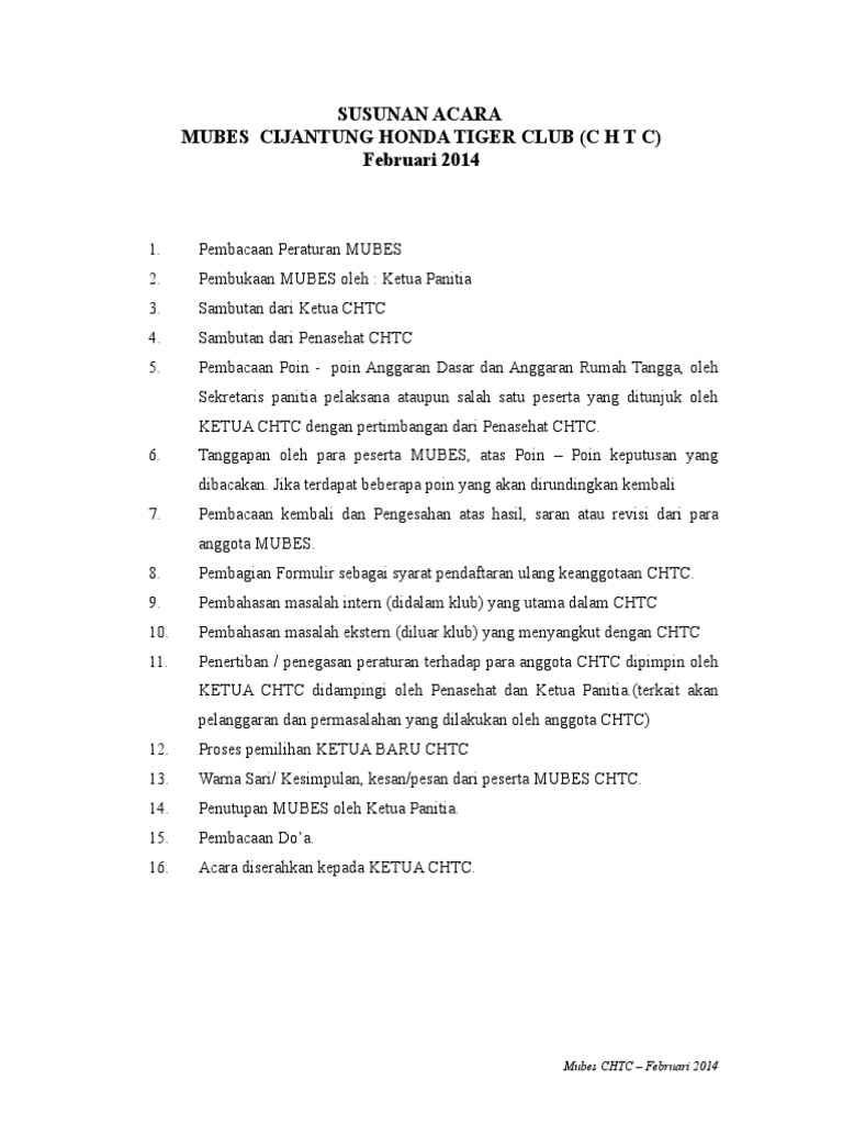 Susunan Acara Mubes | PDF