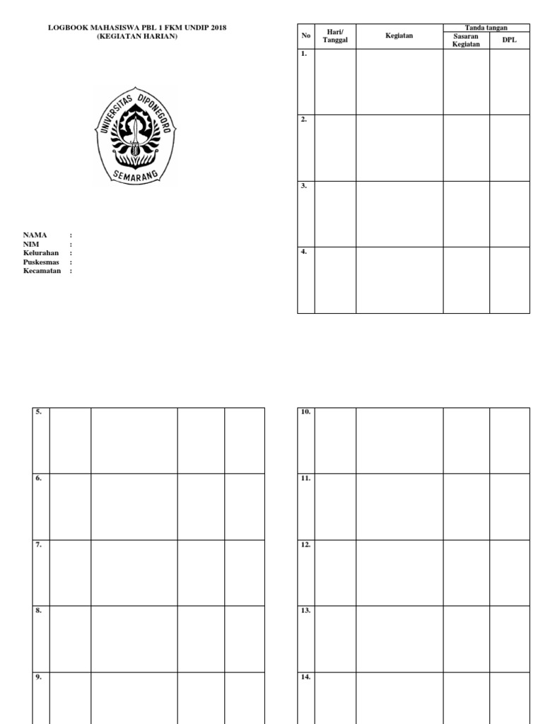 Logbook Mahasiswa PBL 1 FKM Undip | PDF