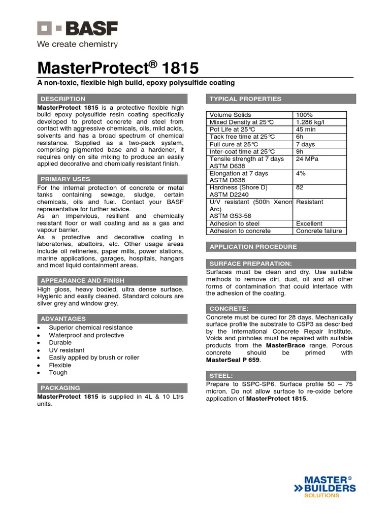 Masterprotect 1815: A Non-Toxic, Flexible High Build, Epoxy Polysulfide ...