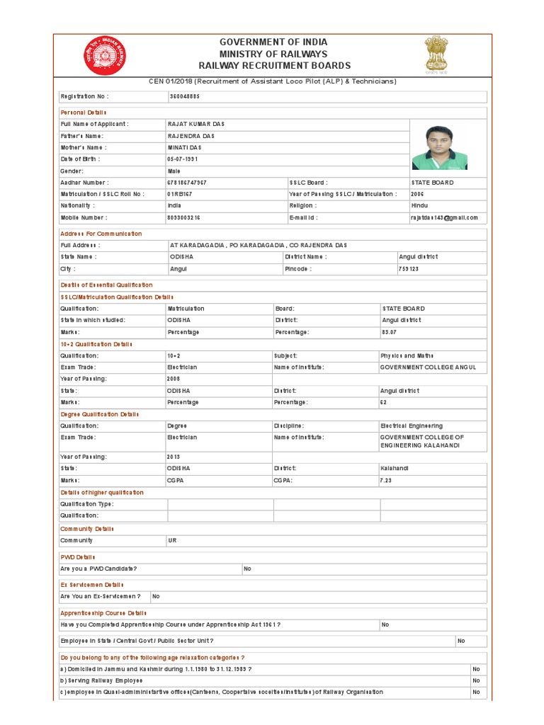 Application Details - RRB RECRUITMENT | PDF | Apprenticeship | Behavior ...