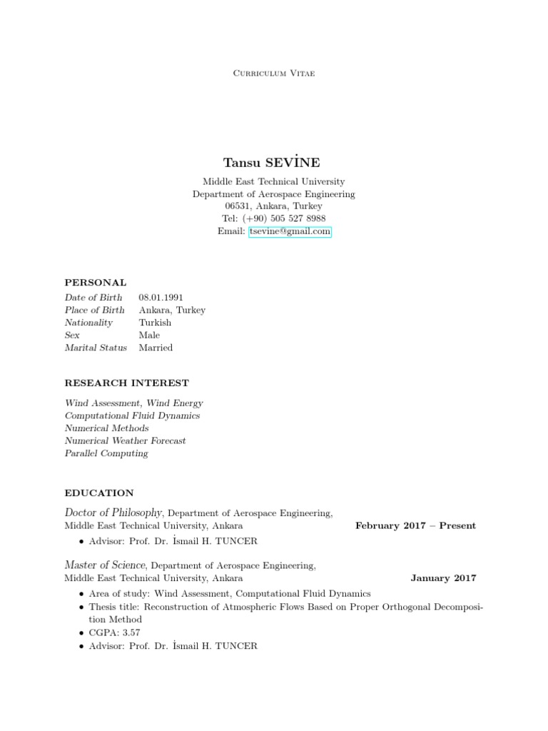 Tansu SEV INE: Curriculum Vitae | PDF | Academia | Science