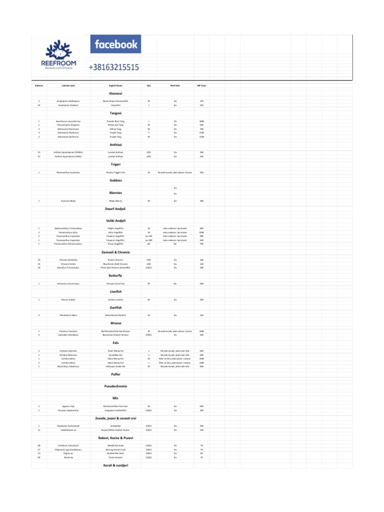 Kolicina i cene akvarijskih riba i drugih morskih zivotinja | PDF ...