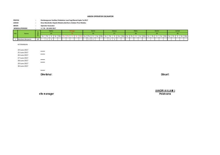 Absen Operator Excavator | PDF