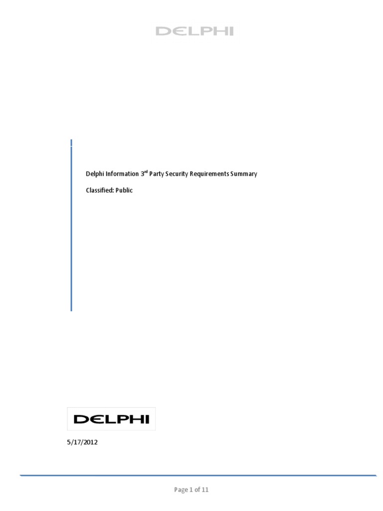 Delphi Information 3 Party Security Requirements Summary Classified ...