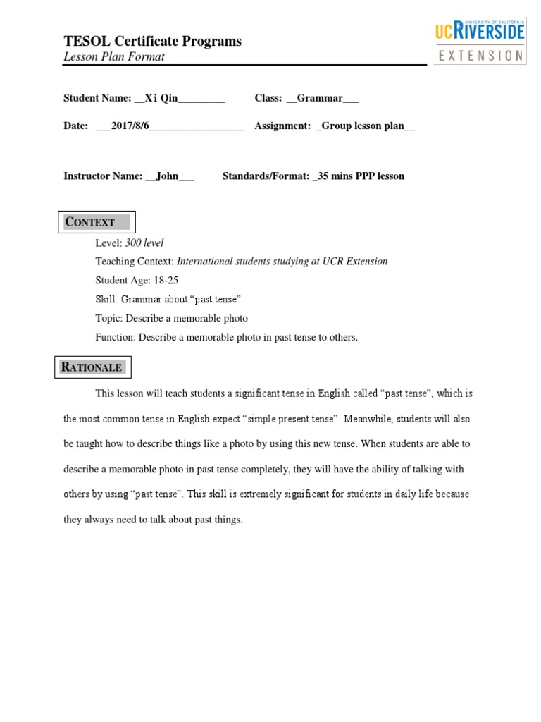 TESOL Certificate Programs: Lesson Plan Format | PDF | Lesson Plan ...