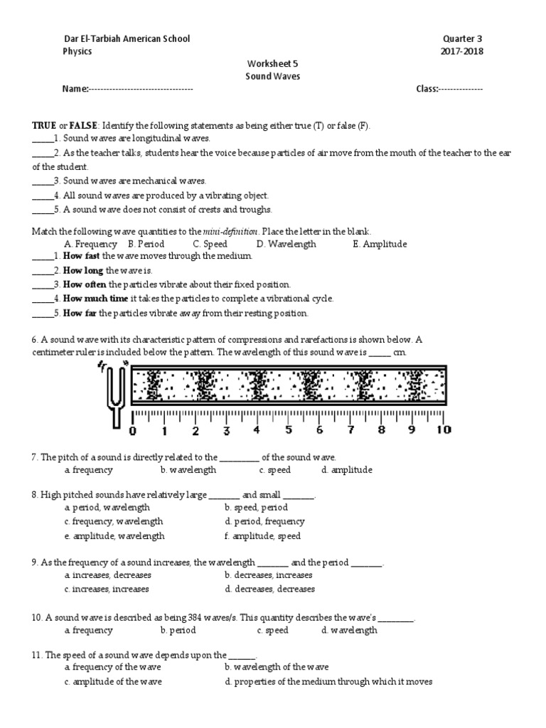 Worksheet 5 Sound Waves | PDF | Wavelength | Waves