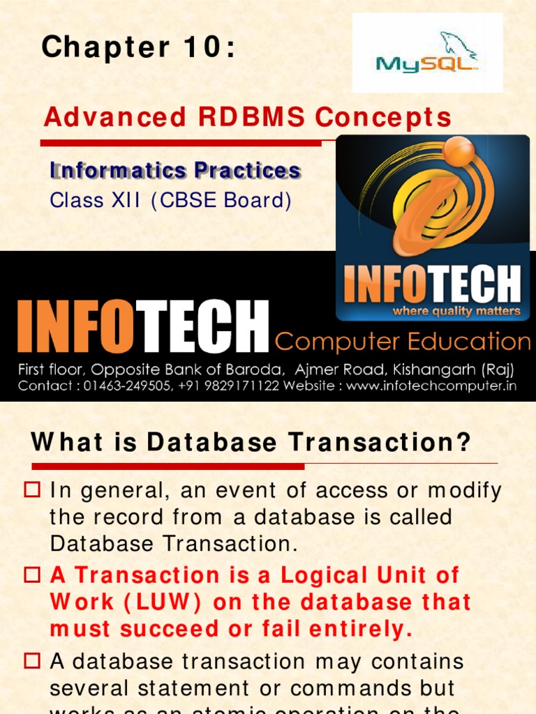 Managing Database Transactions Understanding Transaction Properties Control Statements Save