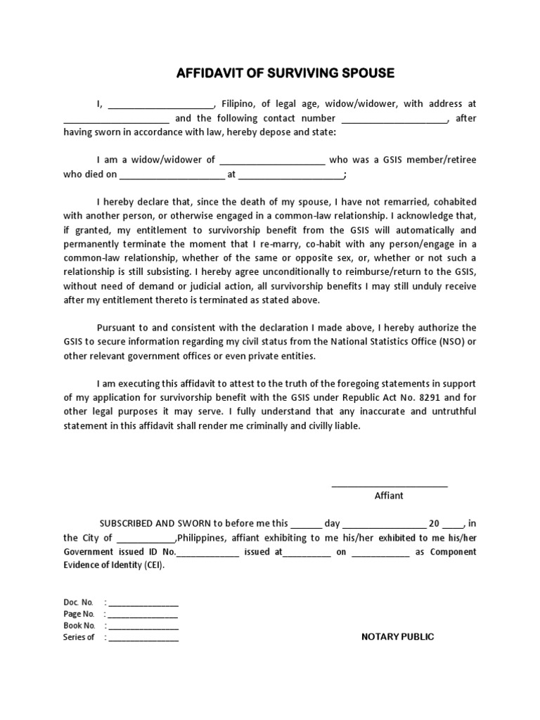 GSIS Affidavit of Surviving Spouse | PDF