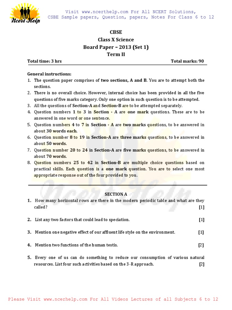 Science Questions Paper 2013 | PDF | Lens (Optics) | Chemistry