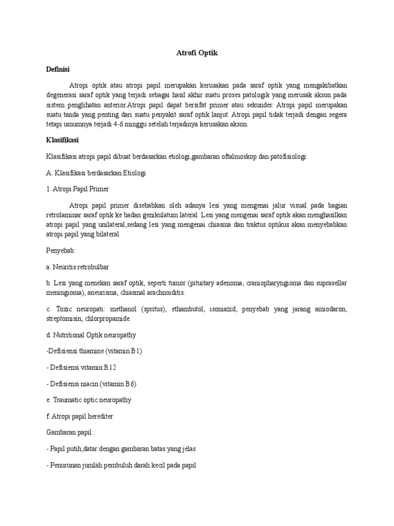 Atrofi Optik: Definisi dan Klasifikasi | PDF