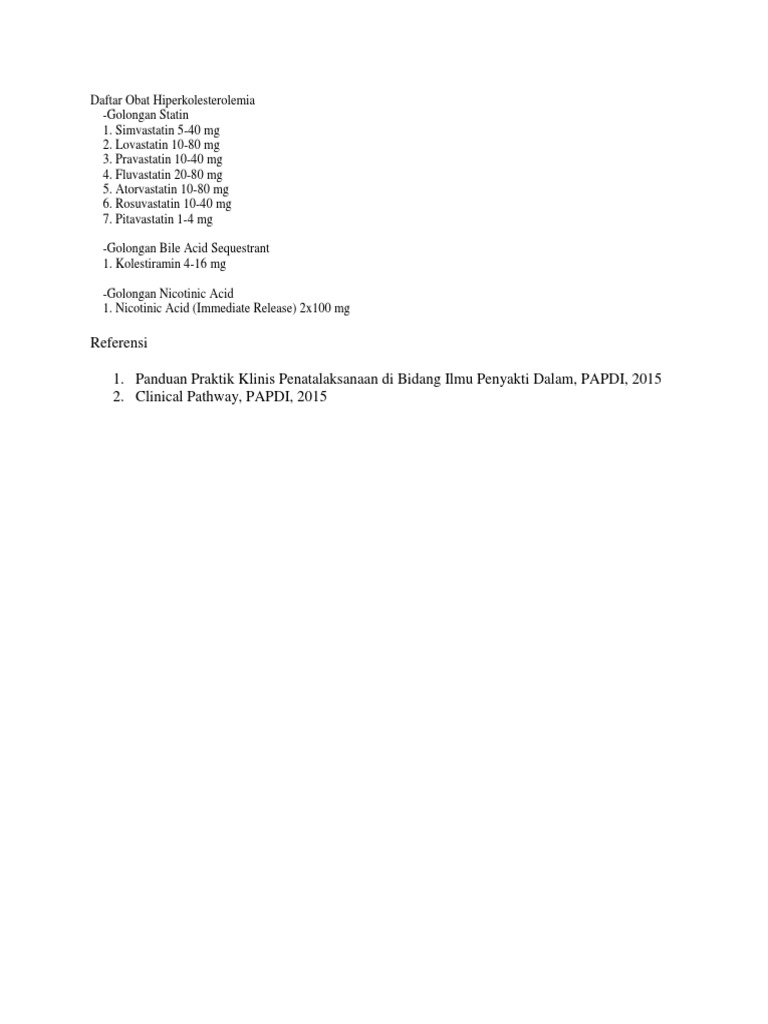 Daftar Obat Hiperkolesterolemia | PDF