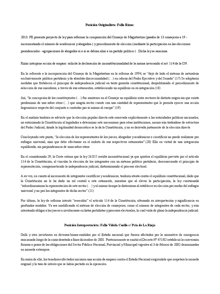 Fallos Con Posición Originalista de La CN 1853 y Posición Interpretación Flexible de La CN 1853 ...