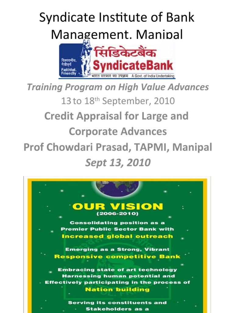 Syndicate Institute of Bank Management, Manipal | PDF | Loans | Credit