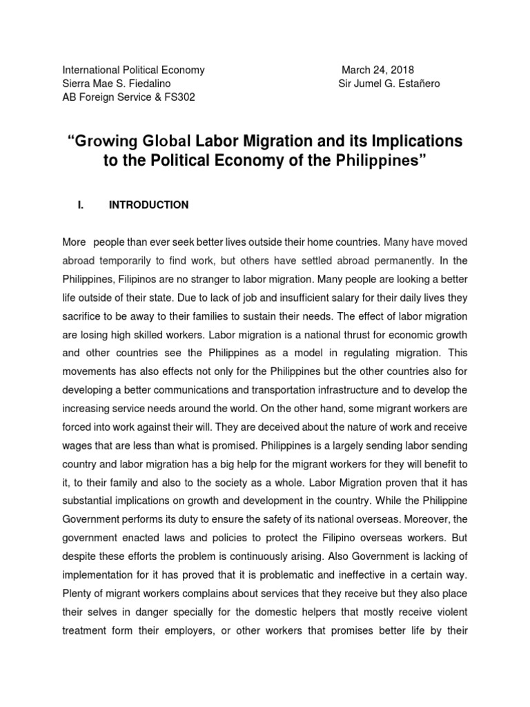 FIEDALINO - Growing Global Labor Migration and Its Implications To The ...
