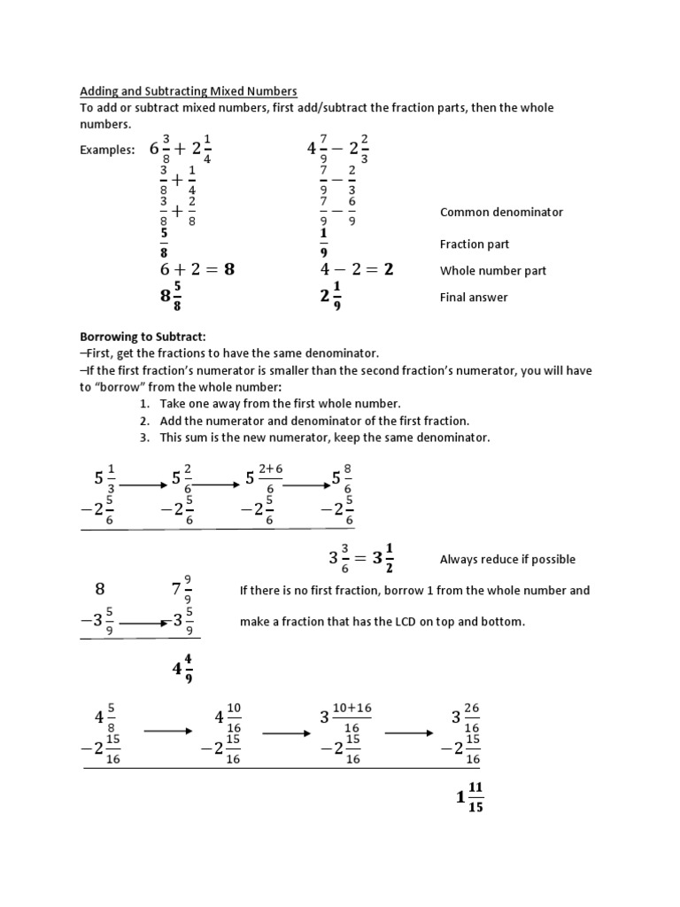 Mixed Numbers Math Guide | PDF | Fraction (Mathematics) | Notation