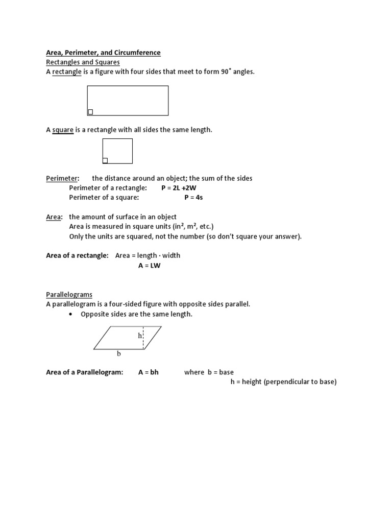 Area Perimeter Circumference | PDF