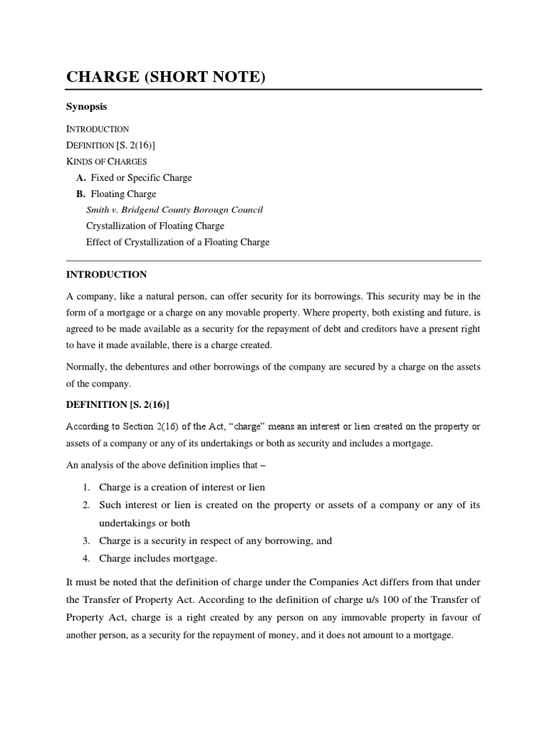 Charge (Short Note) | PDF | Security Interest | Mortgage Law