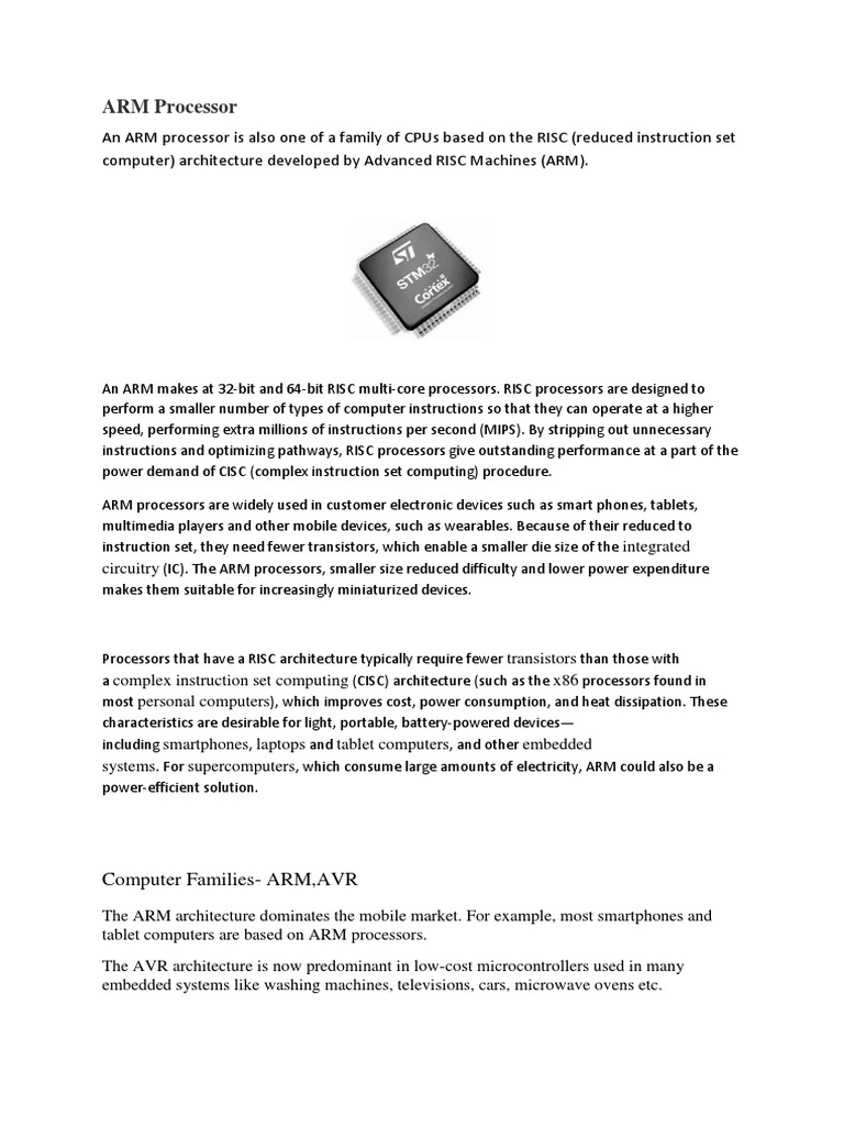 ARM Processor: Computer Families-ARM, AVR | PDF | Arm Architecture | Central Processing Unit