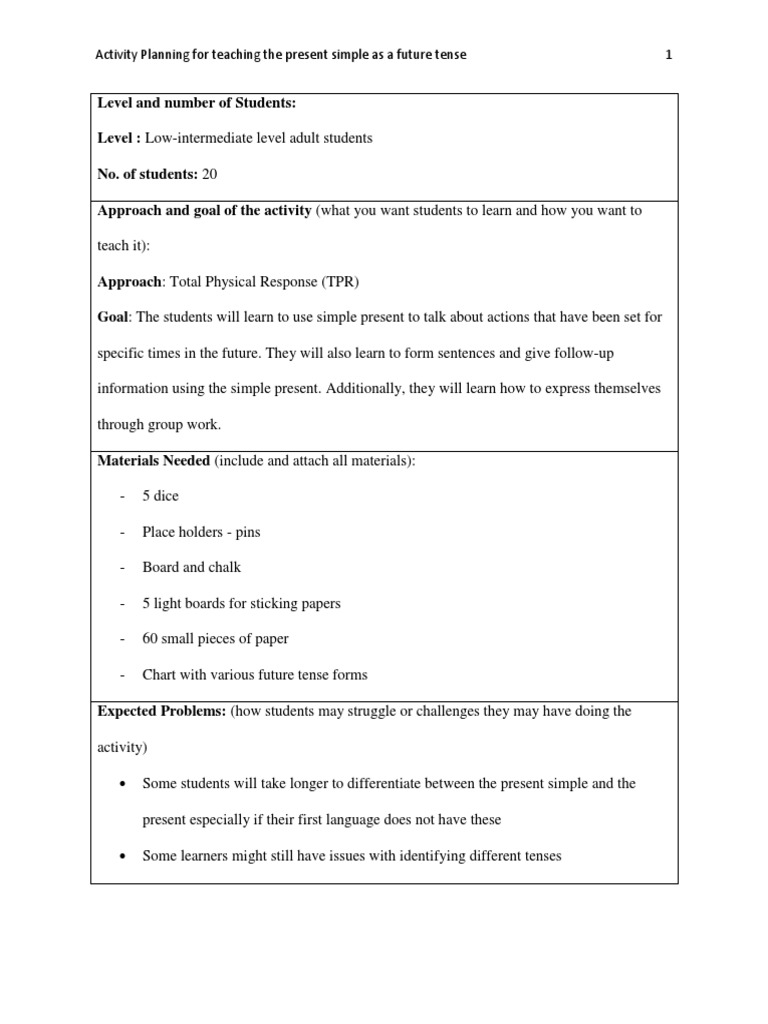 TPRS Activity: Present Simple as Future | PDF | Grammatical Tense ...
