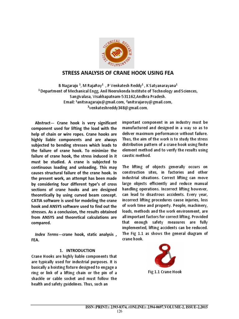 Stress Analysis of Crane Hook Using Fea | PDF | Bending | Beam (Structure)