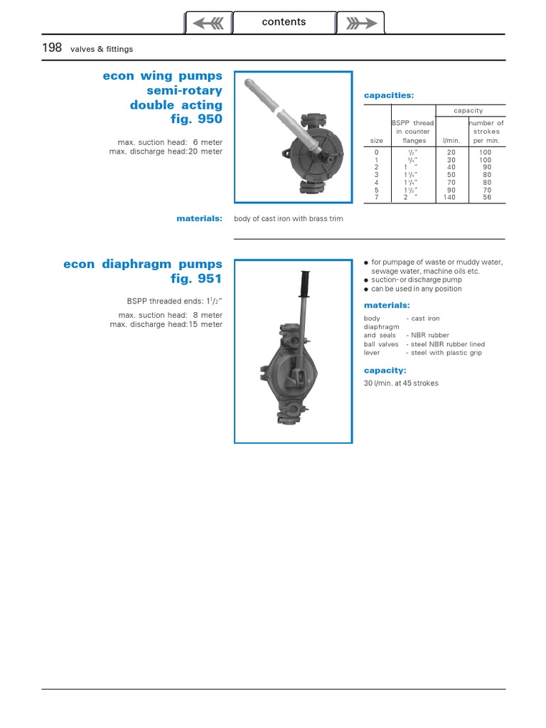 Econ Wing Pumps Semi-Rotary Double Acting Fig. 950: Capacities | PDF ...