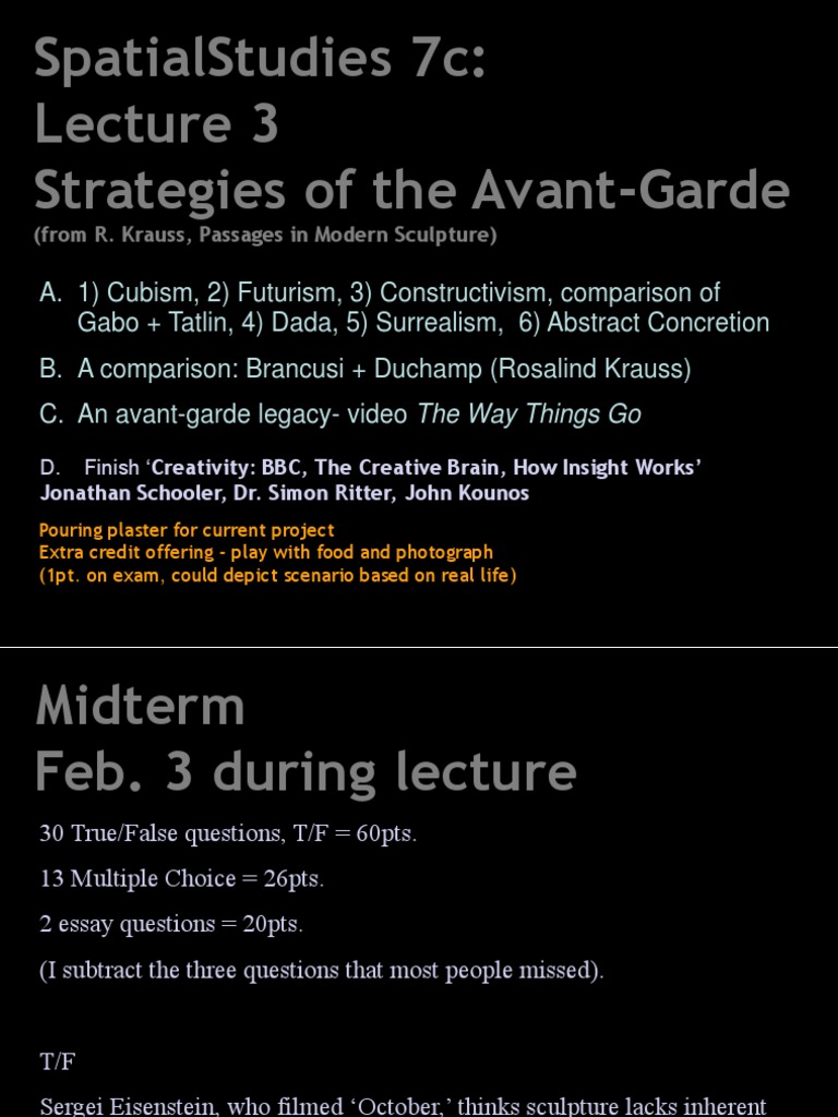 Spatialstudies 7C: Strategies of The Avant-Garde: (From R. Krauss ...