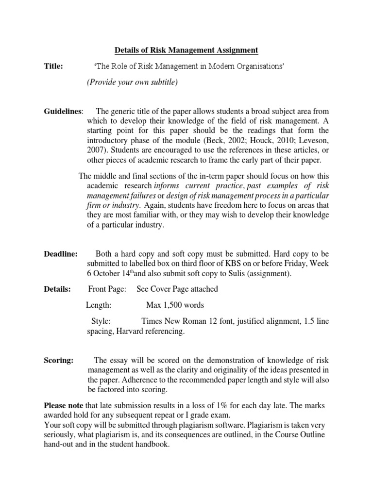 Details of Risk Management Assignment | PDF
