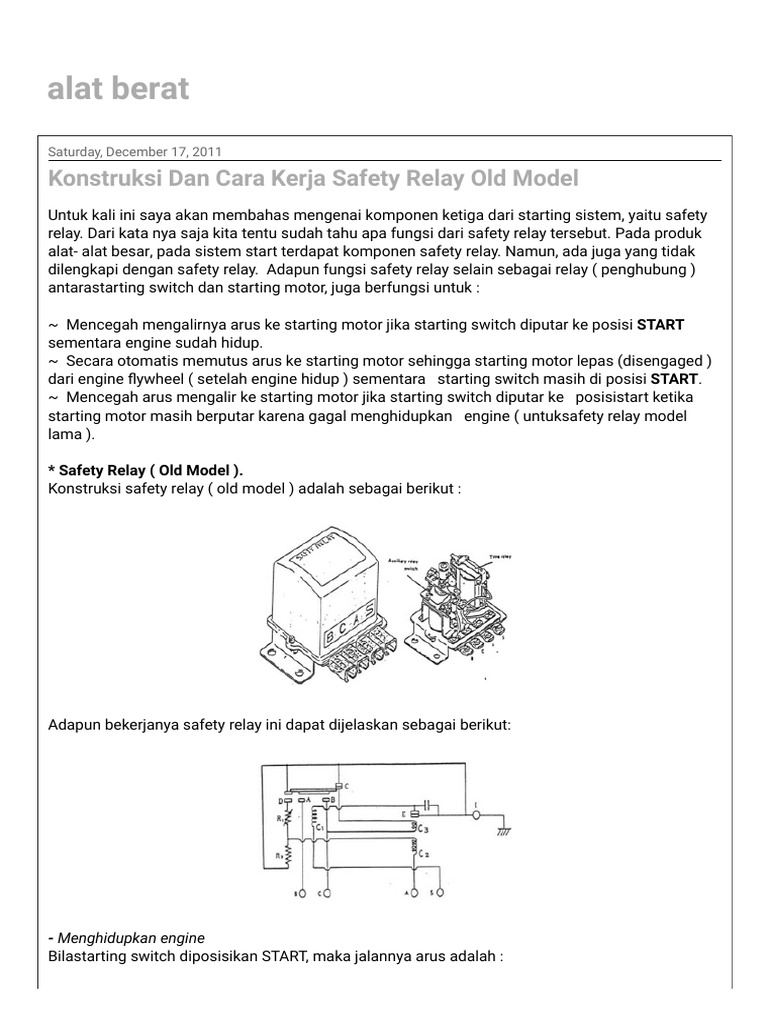 Konstruksi dan Fungsi Safety Relay Alat Berat | PDF