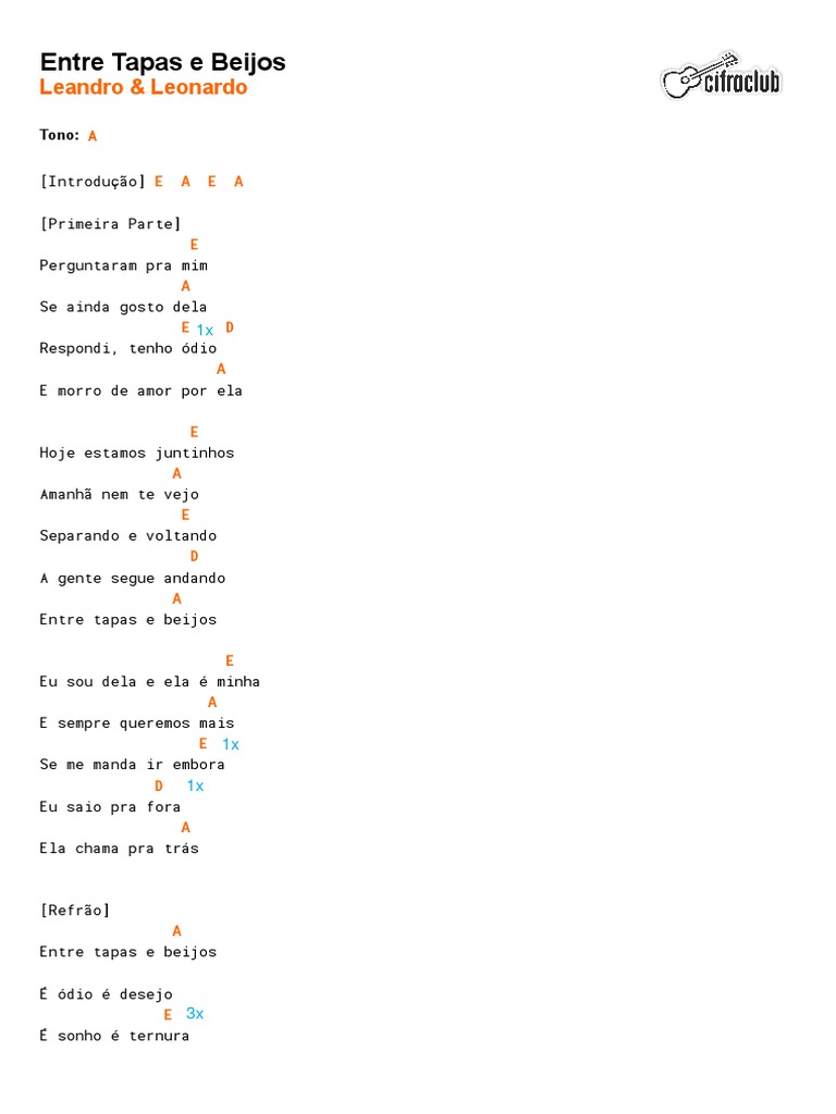 Cifra Club - Leandro & Leonardo - Entre Tapas e Beijos | PDF | Amor | Entretenimento (geral)