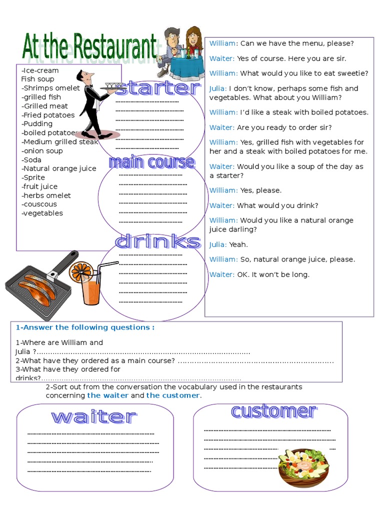 At The Restaurant Conversation Topics Dialogs 59780 | PDF | Western ...