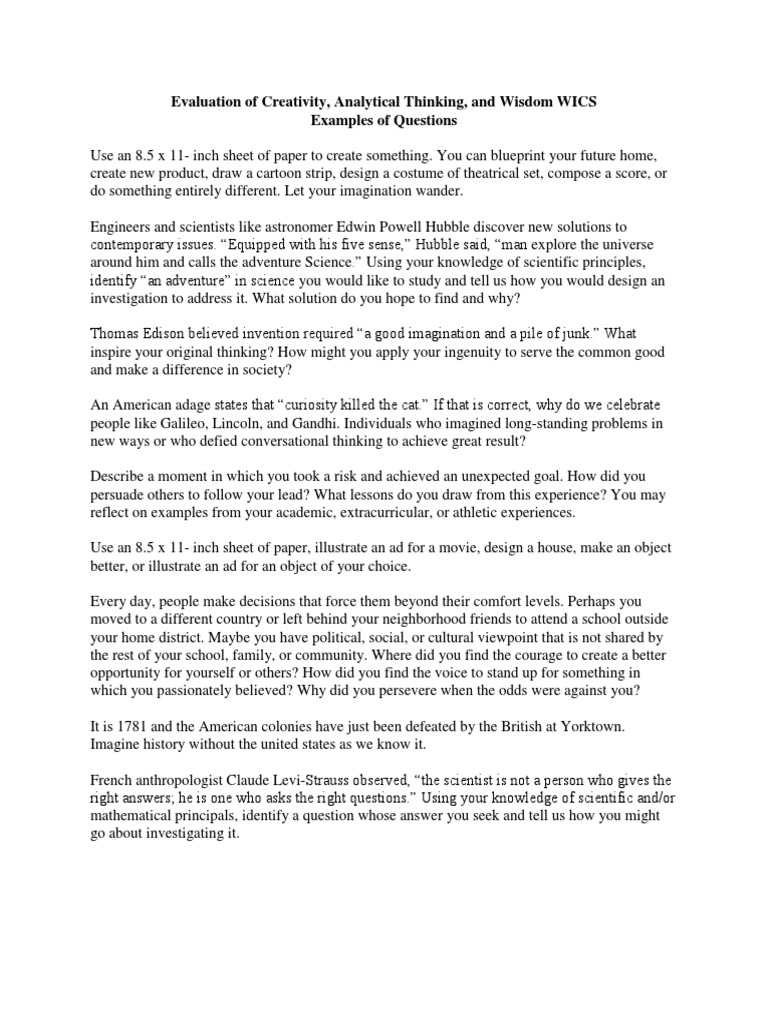 Handout-Wisdom Questions | PDF | Scientist | Design