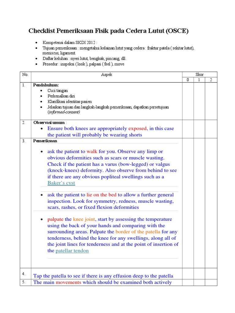 Checklist Knee Examination | Download Free PDF | Knee | Joints