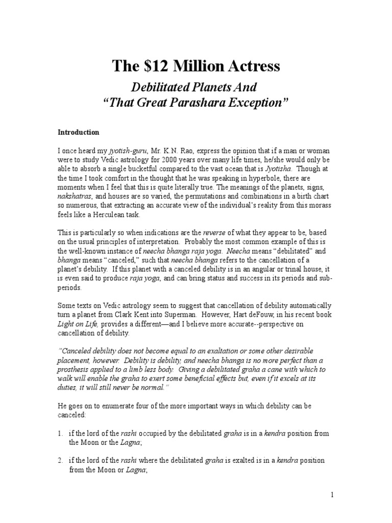Debilitated Planets and The Great Parashara Exception | PDF | Planets ...
