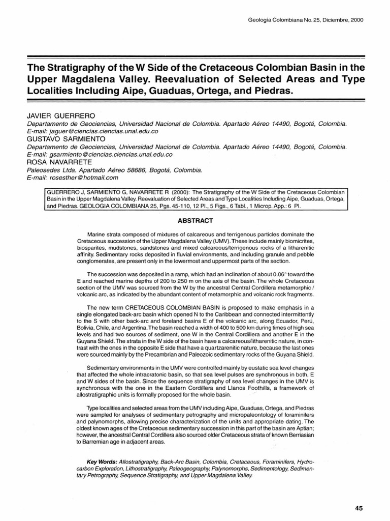 Cretaceous Stratigraphy in Upper Magdalena | PDF | Sedimentary Rock ...