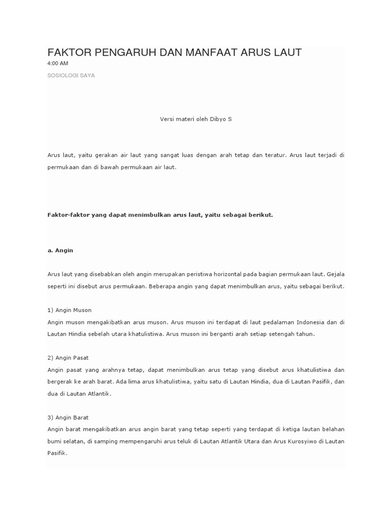 Faktor Pengaruh Dan Manfaat Arus Laut | PDF