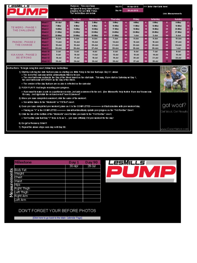 Les Mills Pump 90-Day Workout Tracker | PDF | Sports