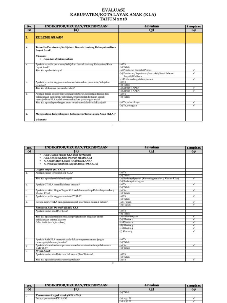Juknis Pertanyaan Evaluasi Kla 2018 1520996070 | PDF