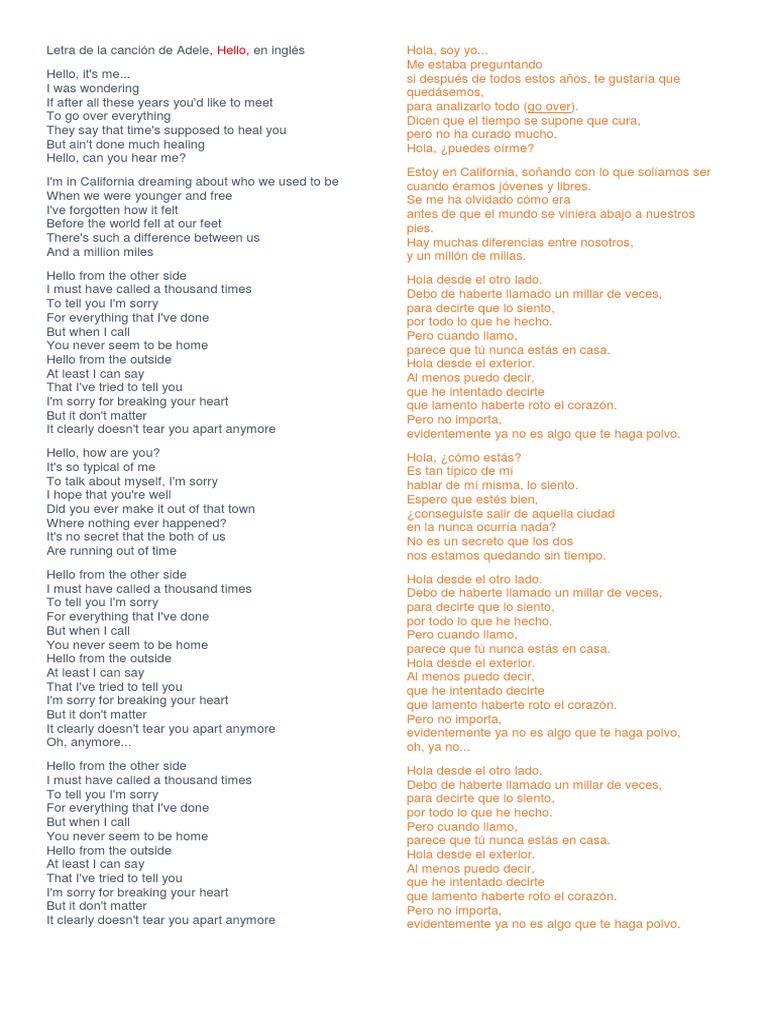 Letra de La Canción de Adele | PDF | Ocio