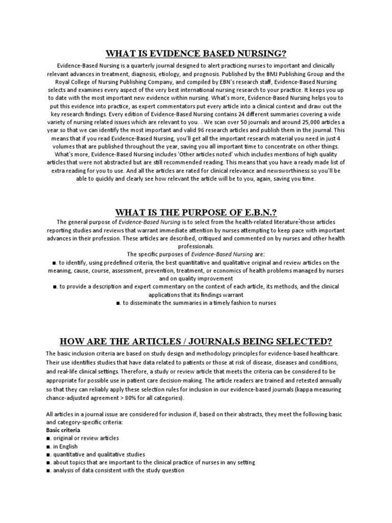 Selecting and Summarizing the Best Evidence for Nursing: An Overview of ...