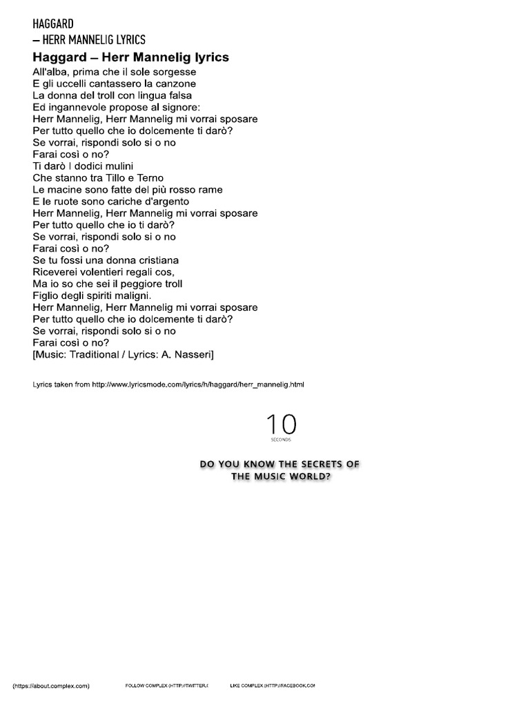 Haggard - Herr Mannelig PDF | PDF