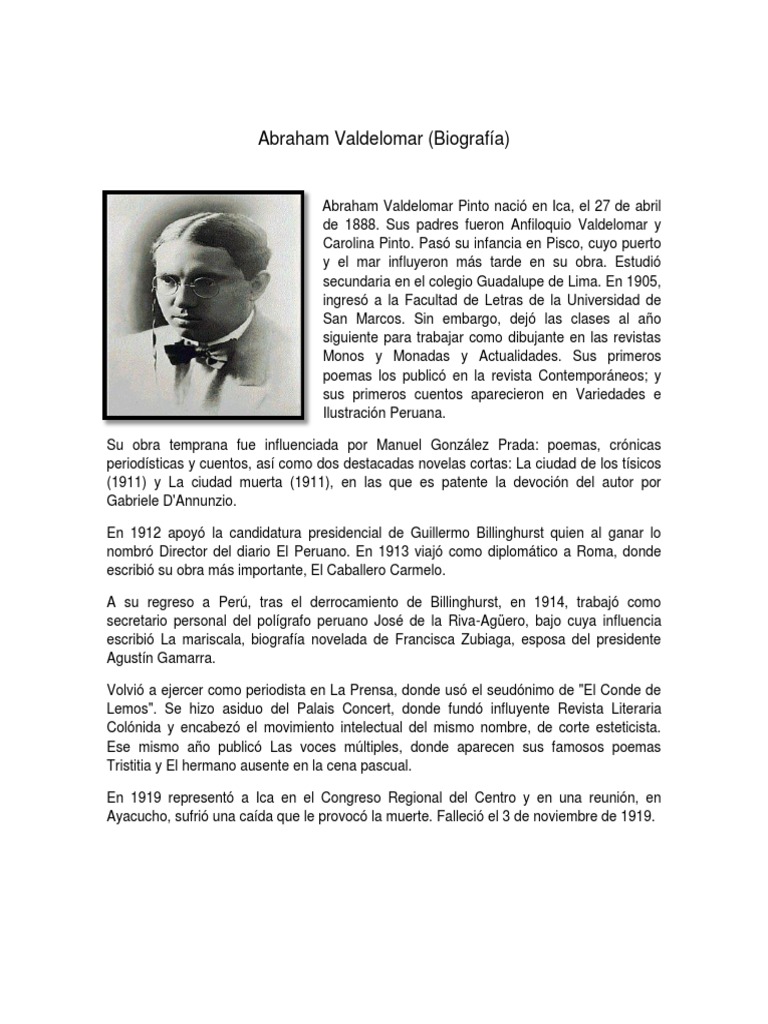 Biografía de Abraham Valdelomar | PDF | Poesía