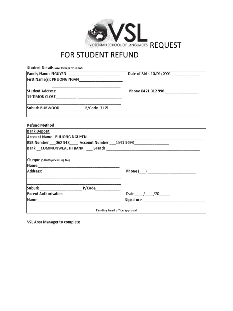 Request For Student Refund: (One Form Per Student) | PDF