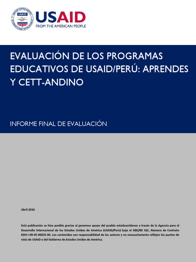 Evaluacion De Los Programas Educativos De Usaid Peru Aprendes Pdf 0143