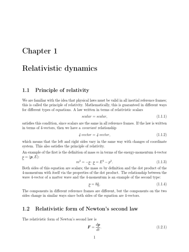 Chapter 1 Relativistic Dynamics | PDF | Special Relativity | Euclidean ...