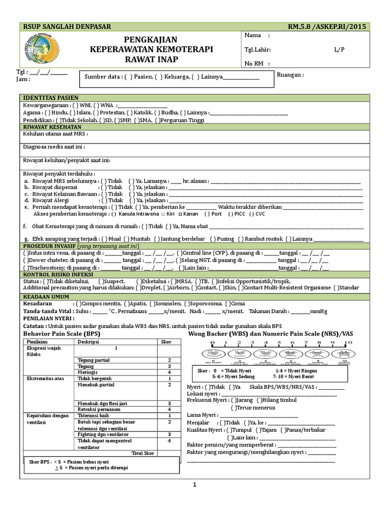 5.8 Pengkajian Keperawatan KEMOTERAPI RWT Inap | PDF