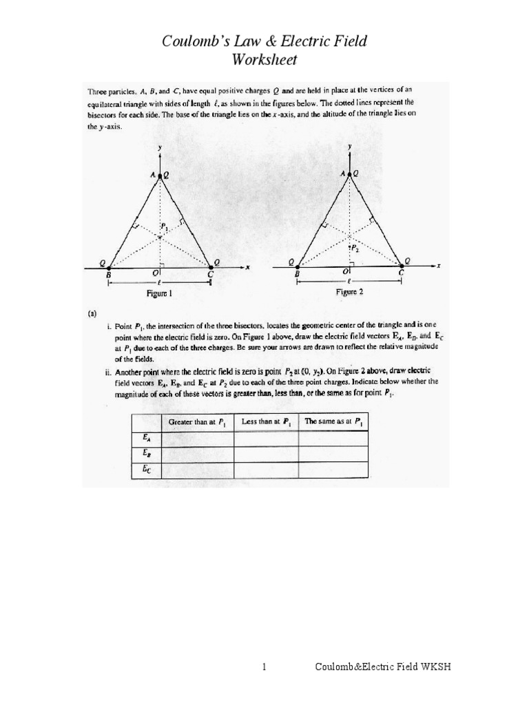 Coulomb's Law & Electric Field Worksheet | PDF | Science & Mathematics ...