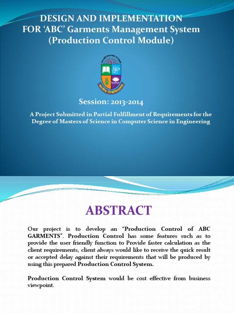 Design and Implementation FOR ABC' Garments Management System ...