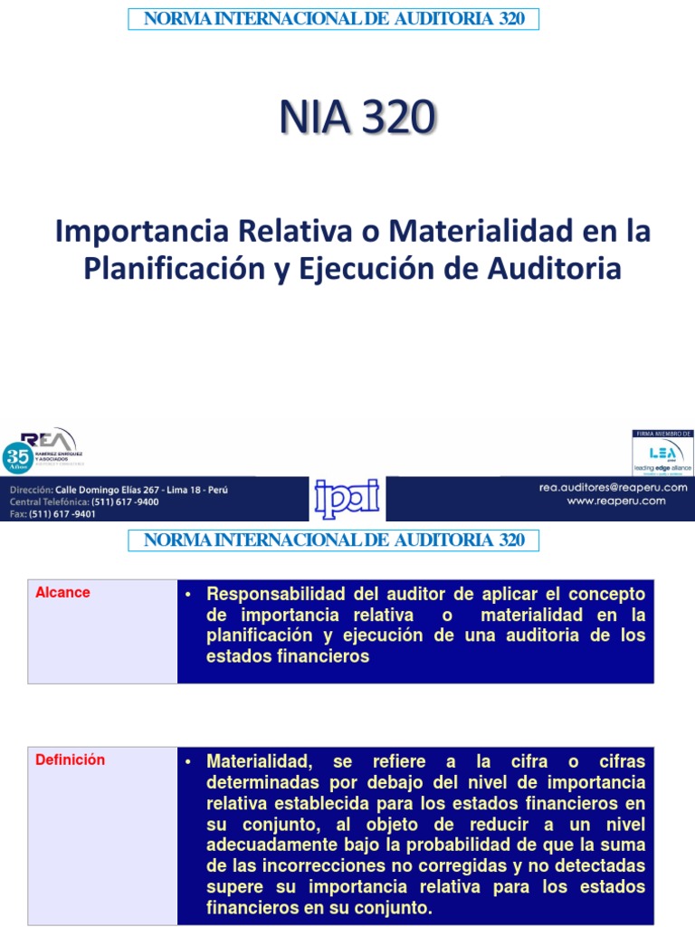 Materialidad Nia 320 PDF | PDF | Auditoría | Estado financiero